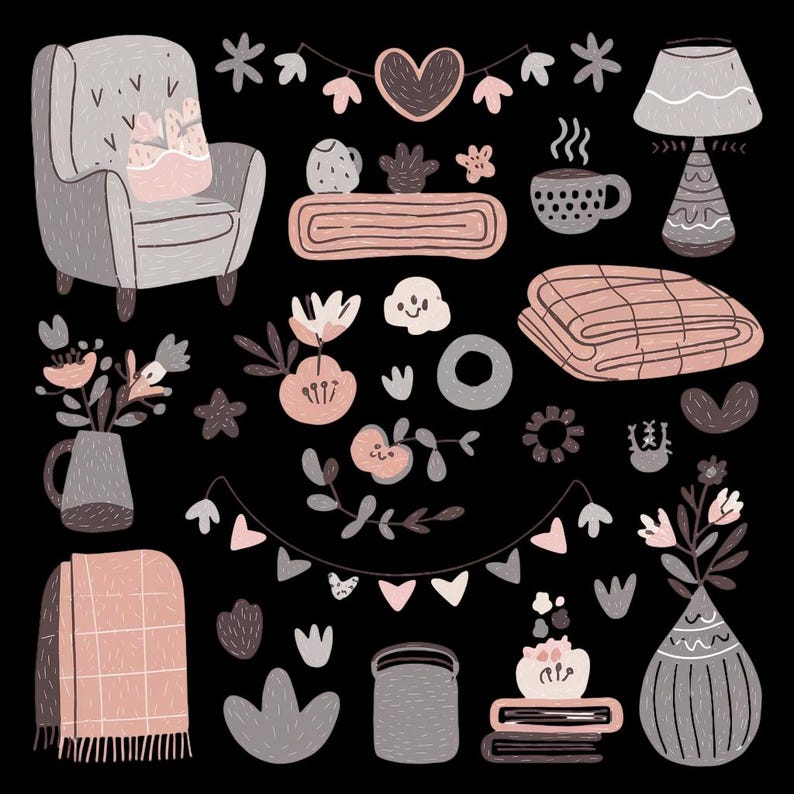 Cozy Home Digital Art Bundle, Relaxing Decor, Comforting Illustrations ...