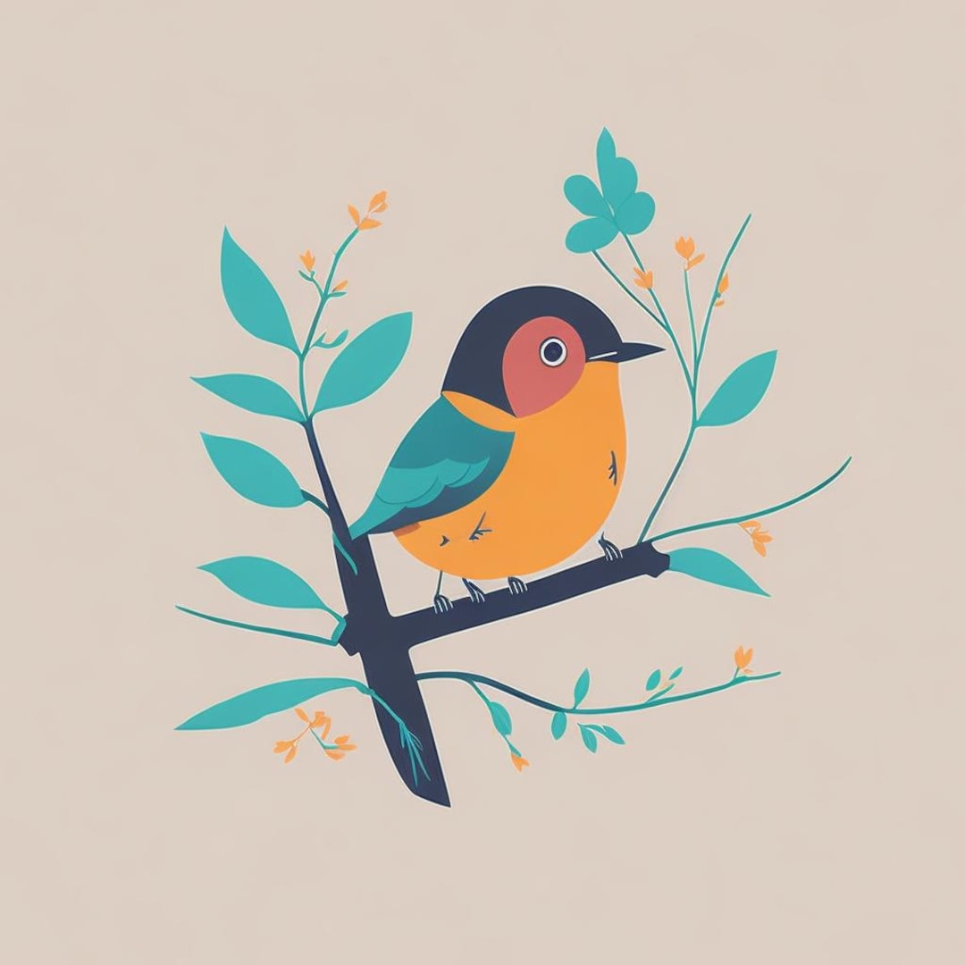 Cute Bird Digital Art Print, Vibrant Bird Print, Nature Illustration ...