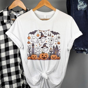 Cute Halloween Digital Art, Spooky Ghosts and Pumpkins, Witch Hat Decor ...