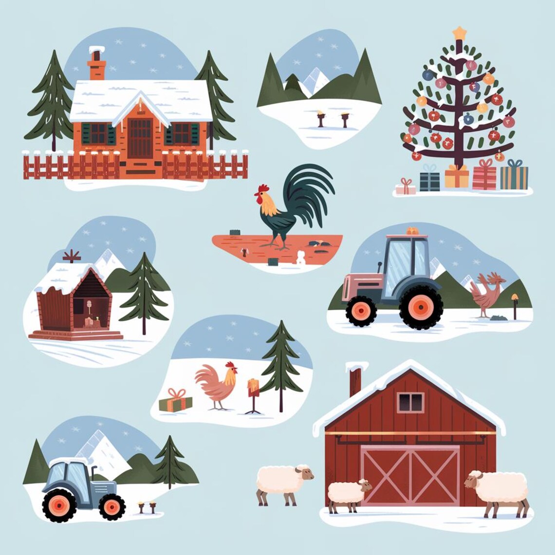 Winter Christmas Digital Clipart Set, Cozy Winter Moments Illustrations ...
