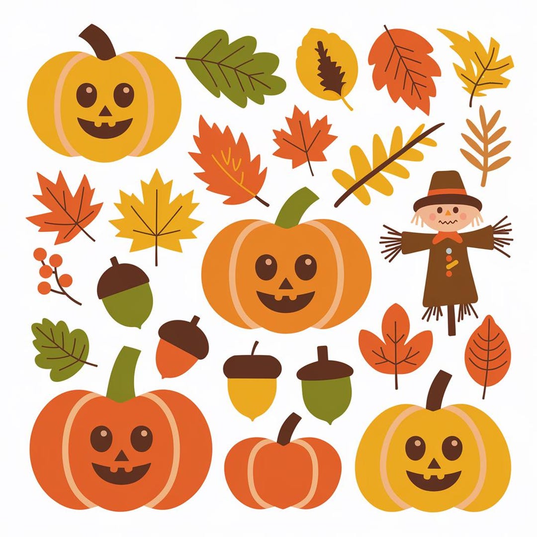 Cute Halloween Pumpkin Stickers for Scrapbooking, Autumn Leaves and ...