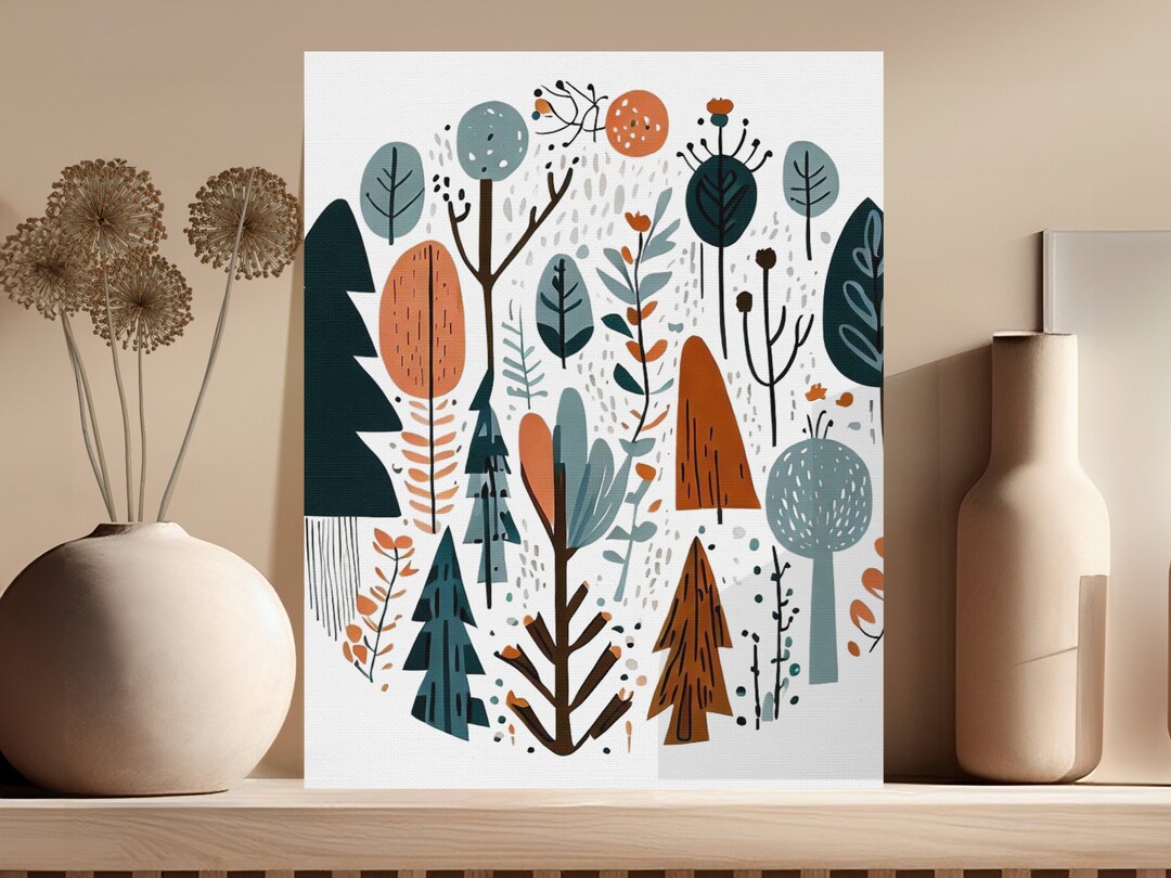 Modern Botanical Digital Print, Nature Wall Art, Mid Century ...