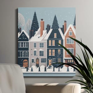 Winter Village Digital Art, Snowy Town Wall Art, Christmas Village ...