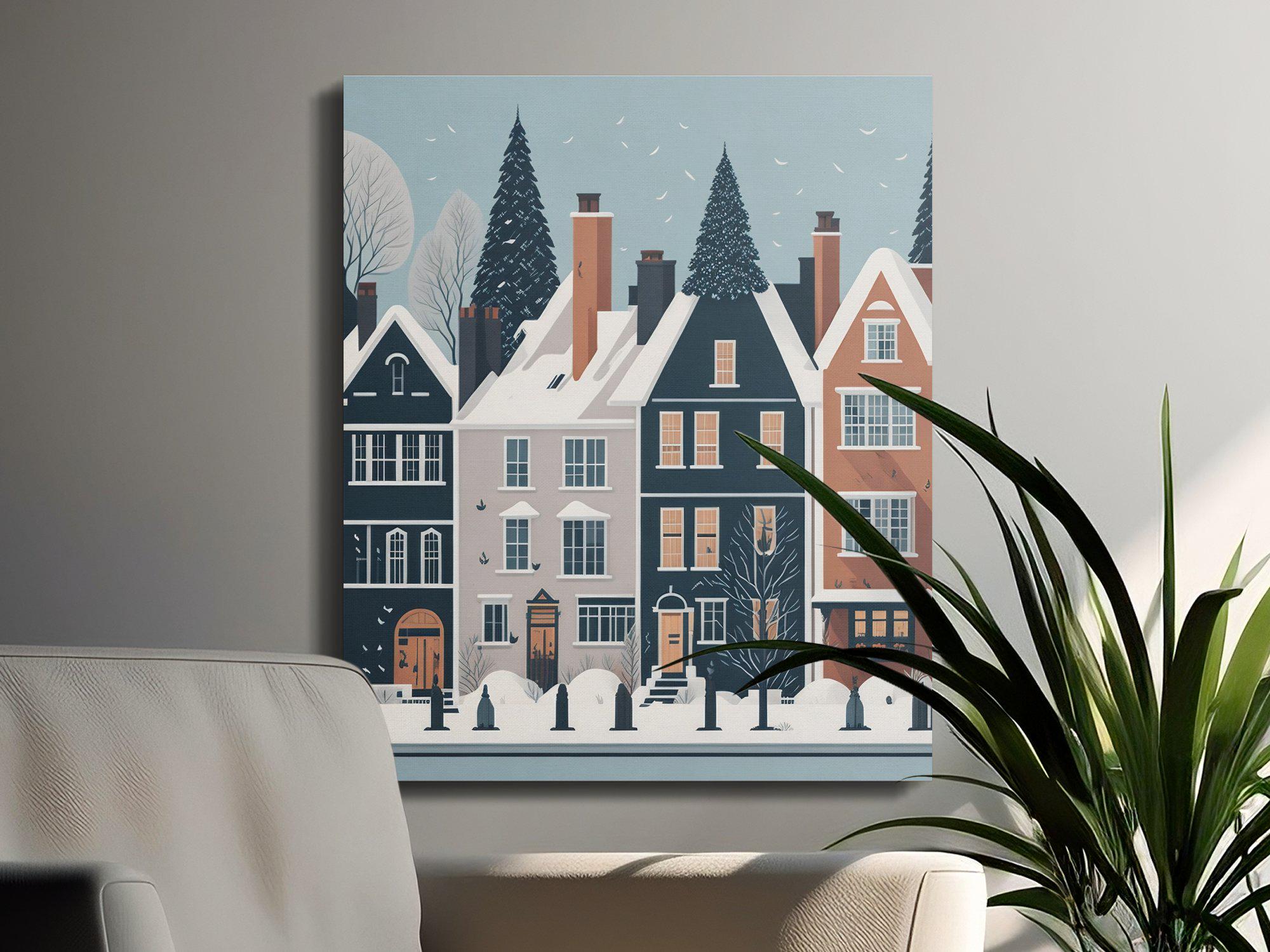 Winter Village Digital Art, Snowy Town Wall Art, Christmas Village ...