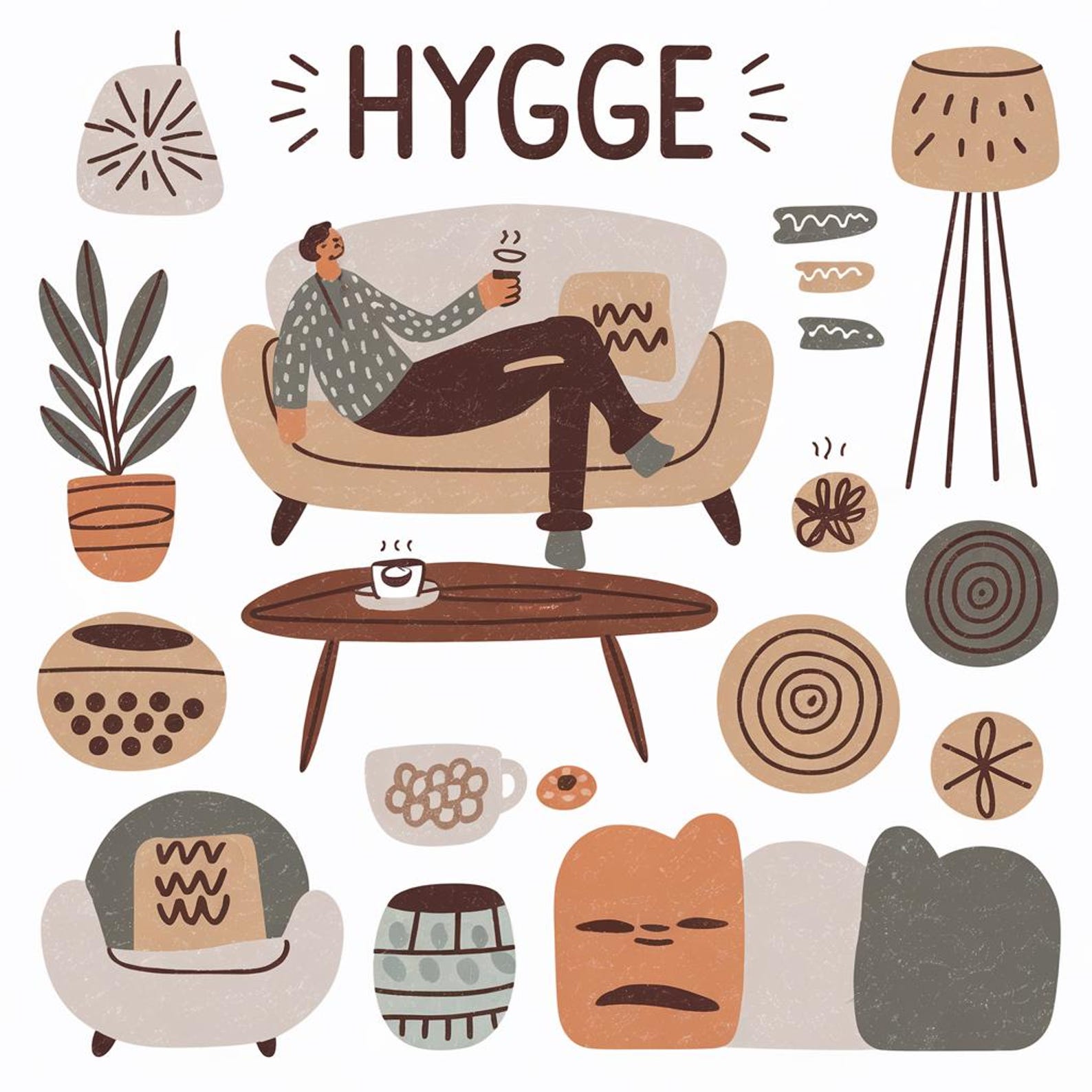 Scandinavian Hygge Clip Art Set, Cozy Living Room Elements, Digital ...