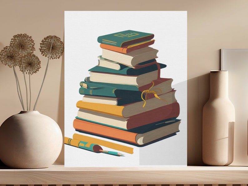 Stack of Vintage Books Digital Download, Printable Art, Book Lover Gift ...