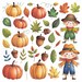 Fall Harvest Clipart, Autumn Pumpkins and Leaves, Cute Scarecrow ...