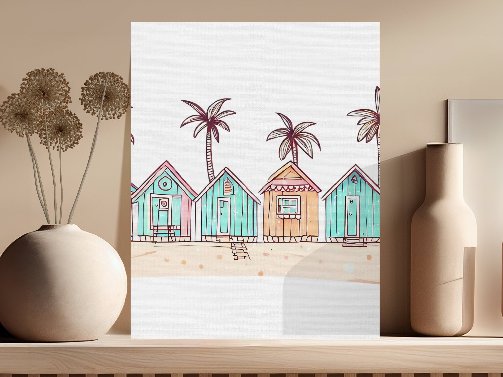 Colorful Beach Huts Digital Download, Tropical Beach Houses Wall Art ...