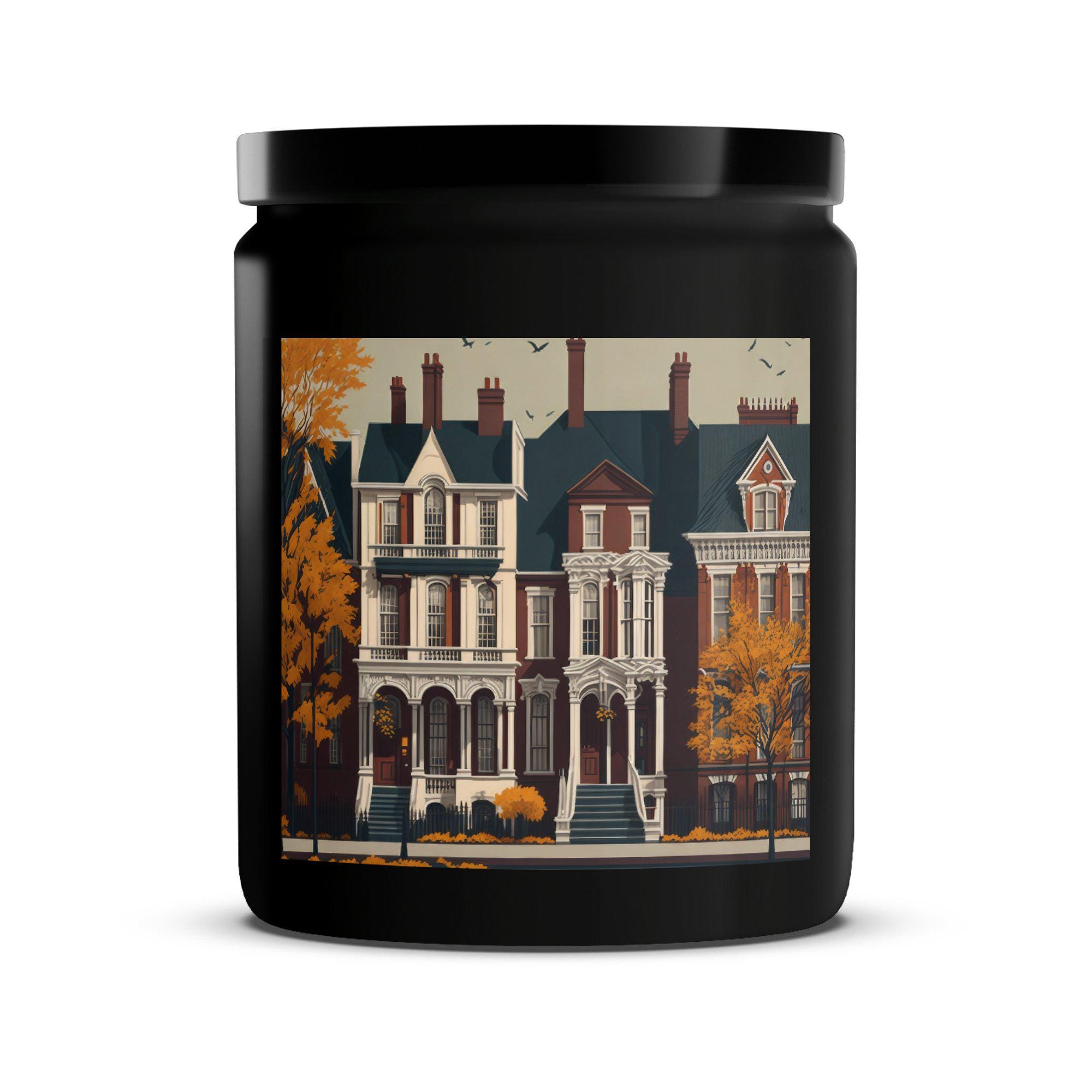 Vintage Autumn Cityscape Digital Art Print, Victorian Houses ...