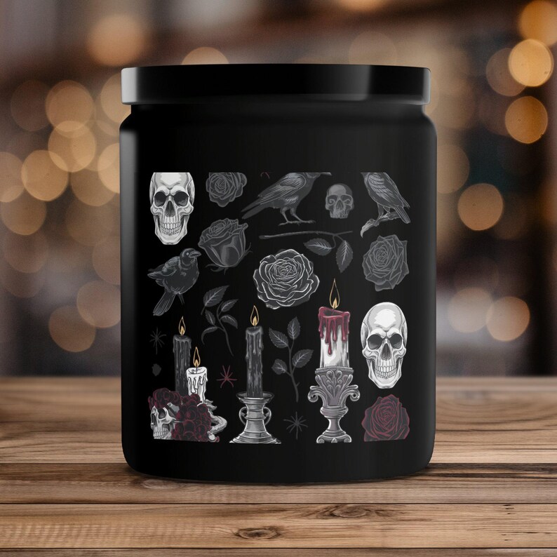 Gothic Skull Raven Rose Candle Digital Art Collection, Dark Aesthetic ...