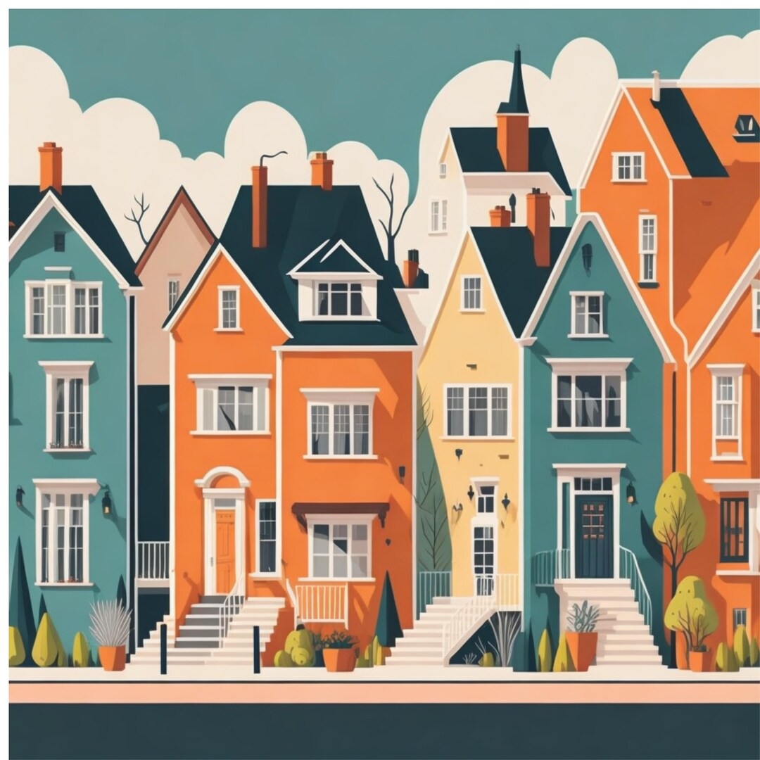 Charming Colorful House Prints, Digital Download Art, Vibrant Home ...