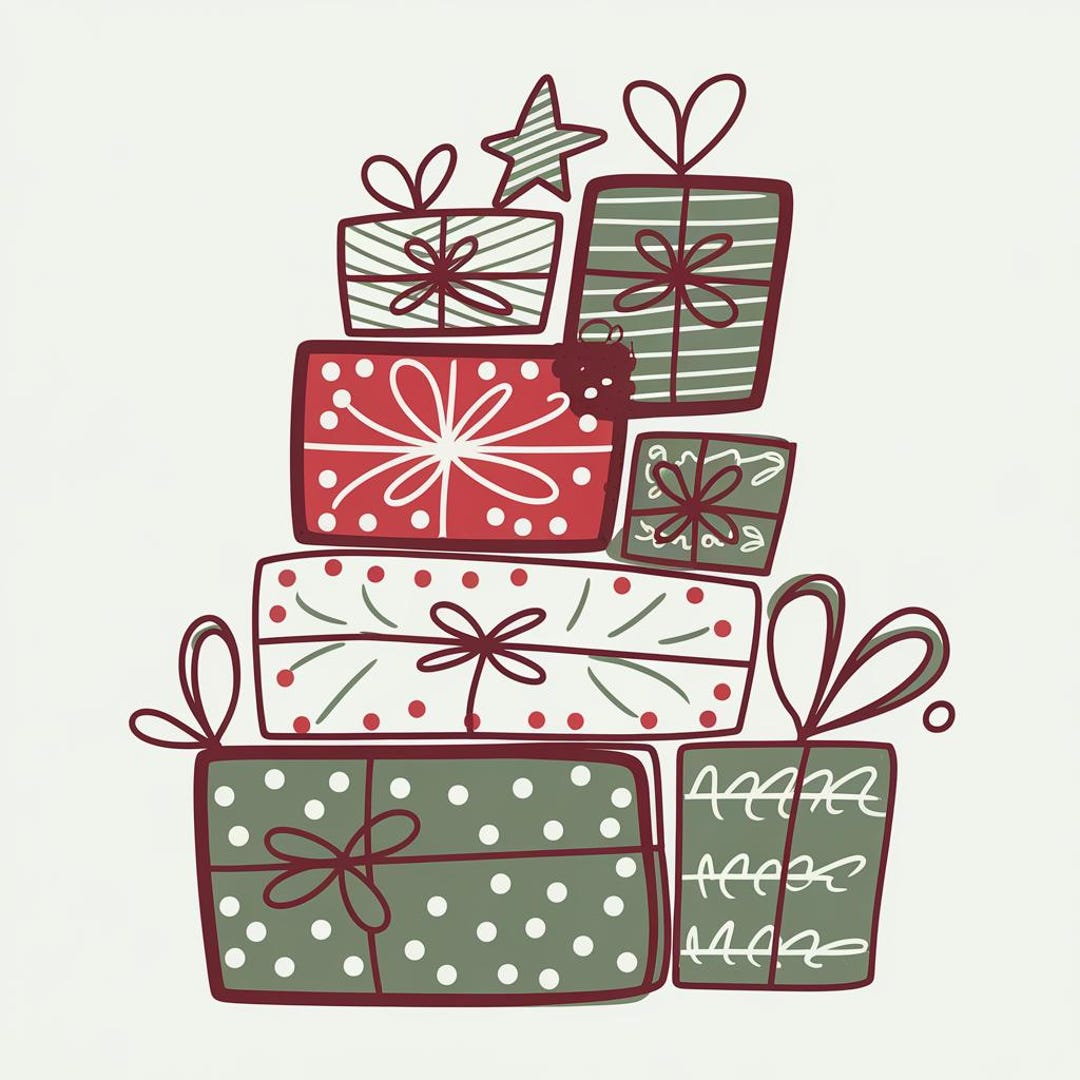 Christmas Gift Boxes Stack Illustration, Holiday Digital Download ...