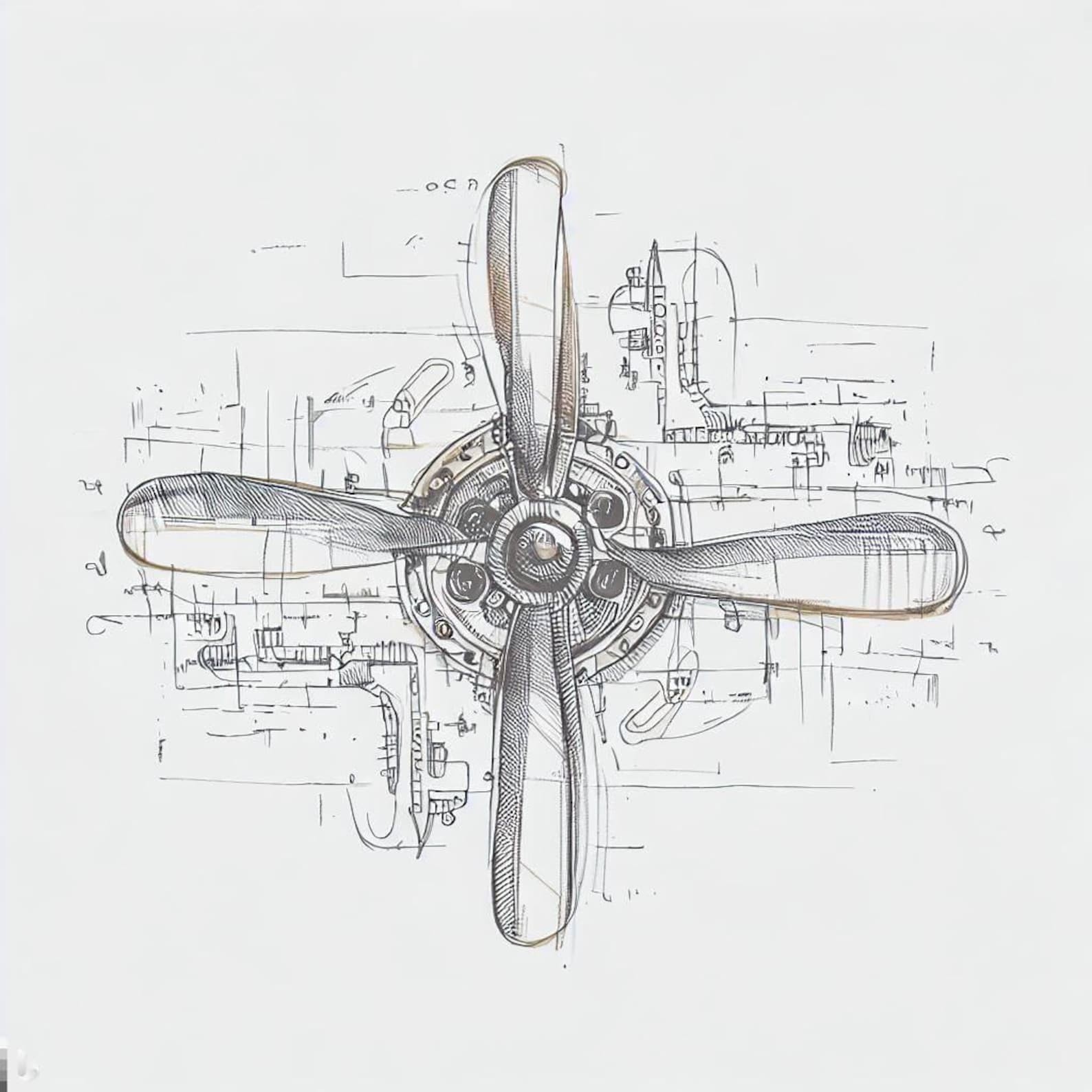 Vintage Airplane Propeller Blueprint, Aviation Art Print, Antique ...