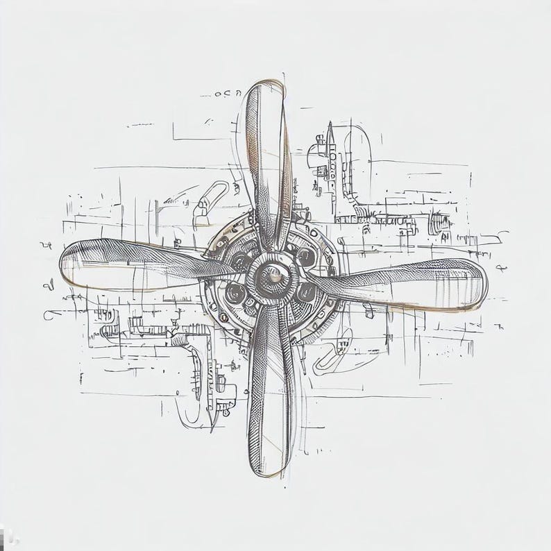 Vintage Airplane Propeller Blueprint, Aviation Art Print, Antique ...