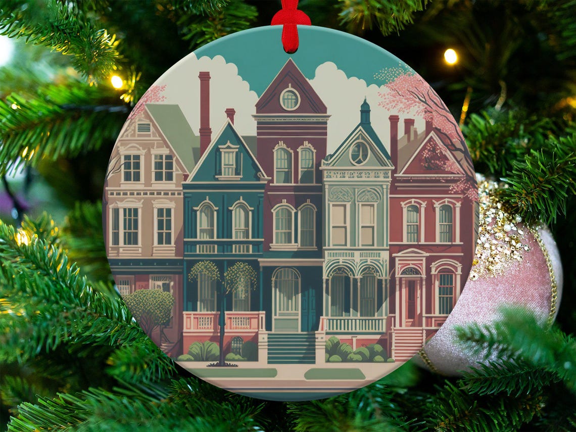 Vintage Victorian Houses Digital Art Print, Whimsical Urban Street ...