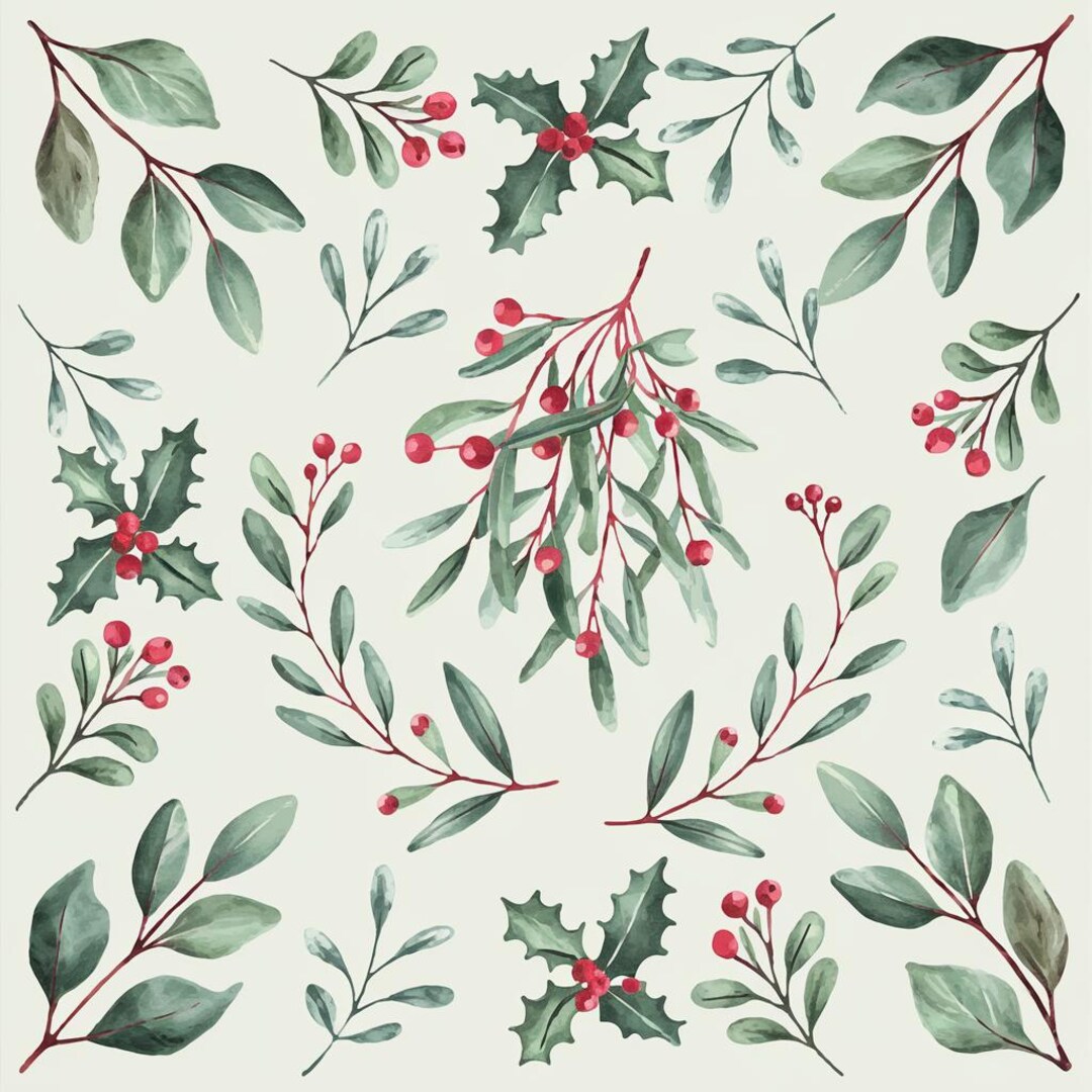 Watercolor Christmas Floral Clipart, Winter Holiday Leaves and Berries ...