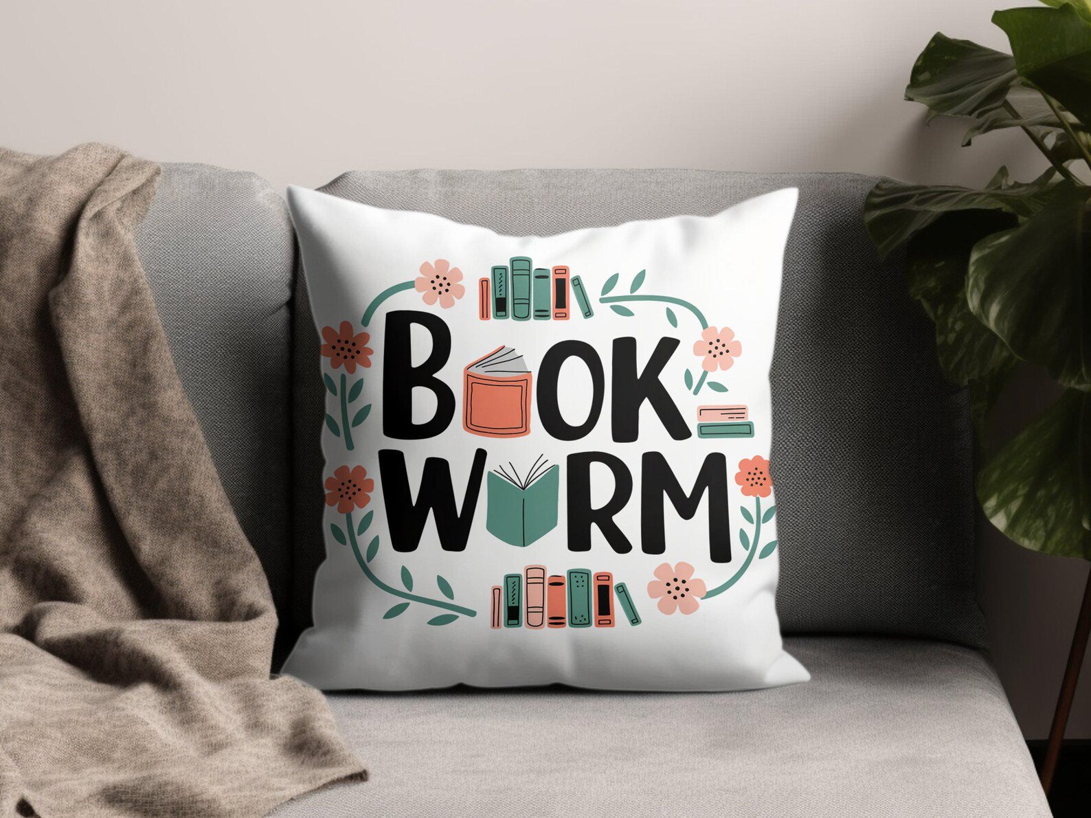 Bookworm Digital Download, Floral Bookworm Wall Art, Cute Printable ...