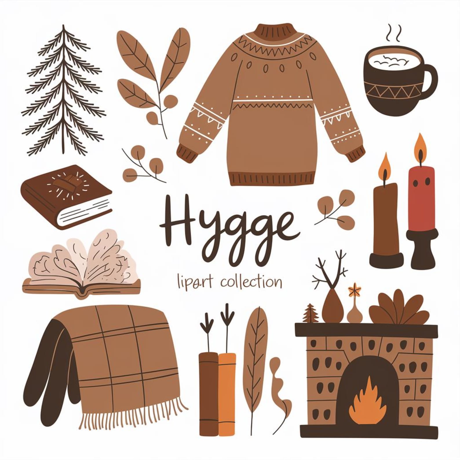 Cozy Hygge Clipart Collection, Digital Download, Autumn and Winter ...