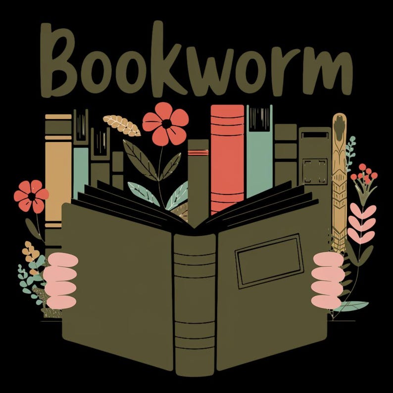 Bookworm Digital Art Print, Book Lover Wall Decor, Reading Enthusiast ...