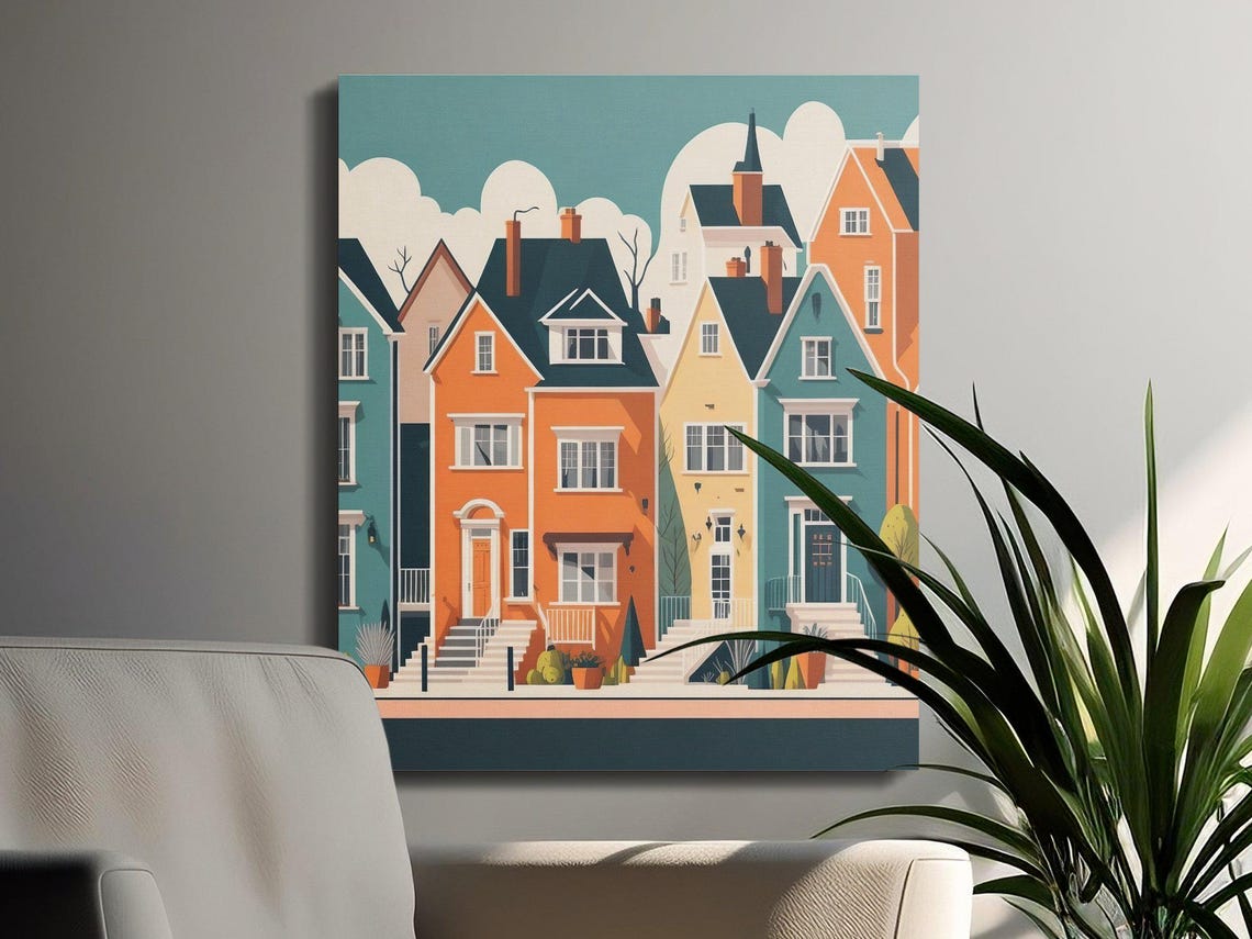 Charming Colorful House Prints, Digital Download Art, Vibrant Home ...
