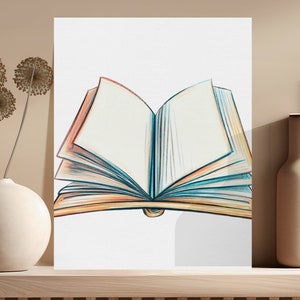 Open Book Illustration Print, Digital Download Wall Art, Home Office ...