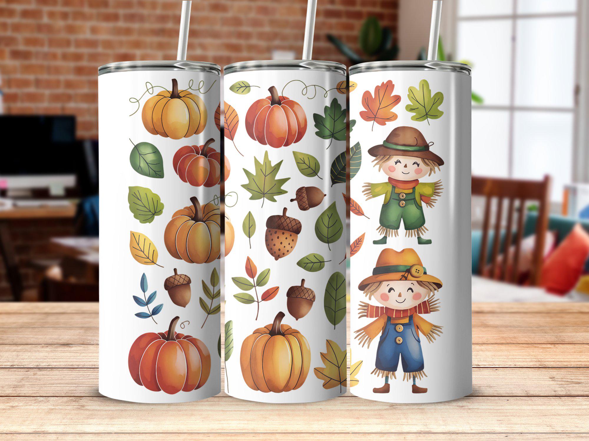 Fall Harvest Clipart, Autumn Pumpkins and Leaves, Cute Scarecrow ...