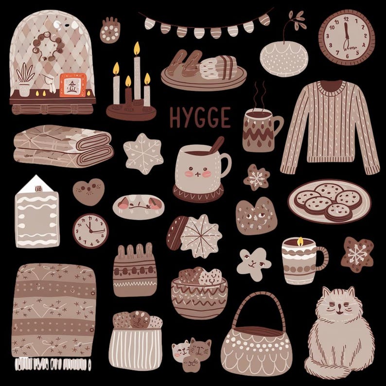 Cute Cozy Winter Hygge Digital Art Set, Printable Illustrations for ...