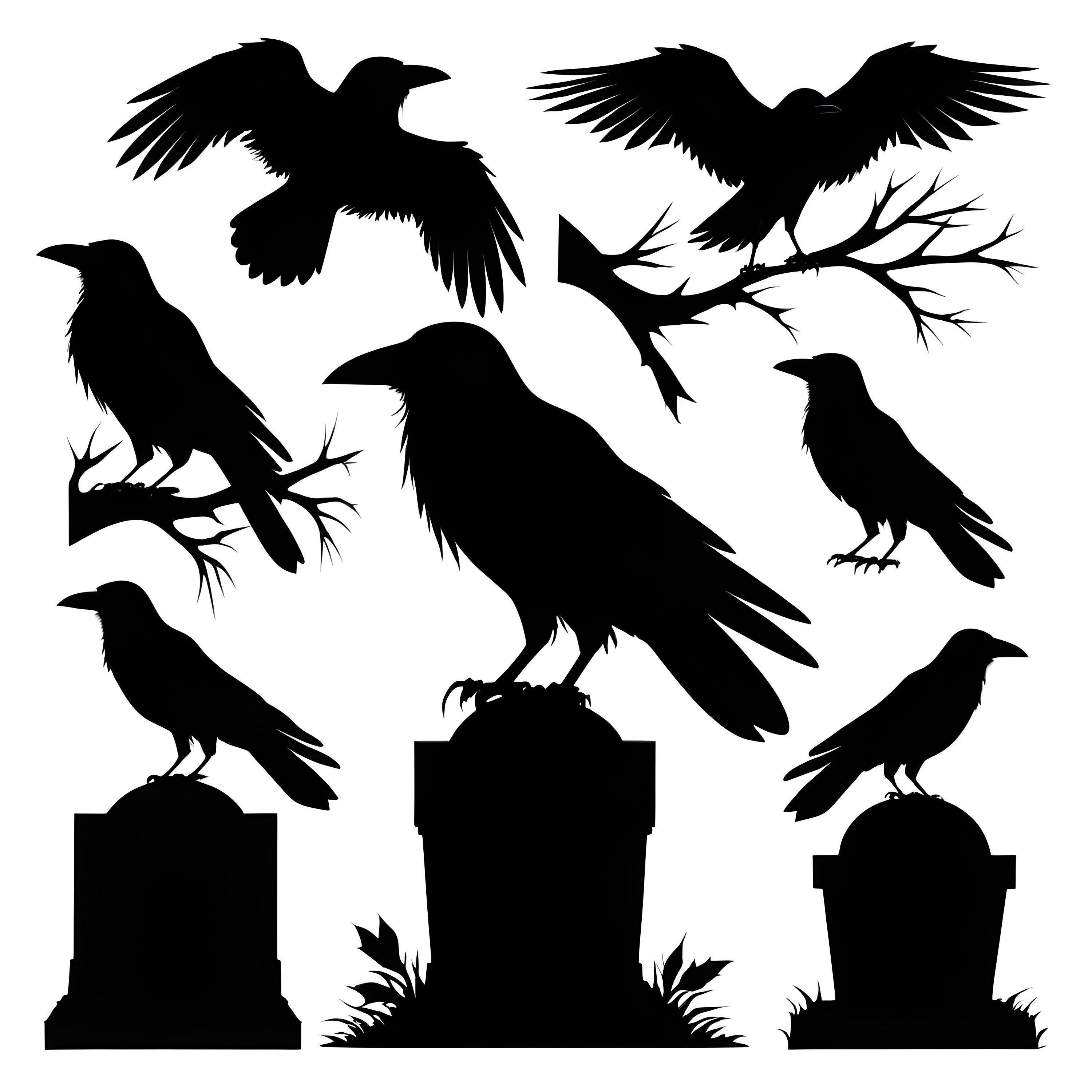Crow Silhouette Clipart Digital Download, Halloween Raven Vector ...