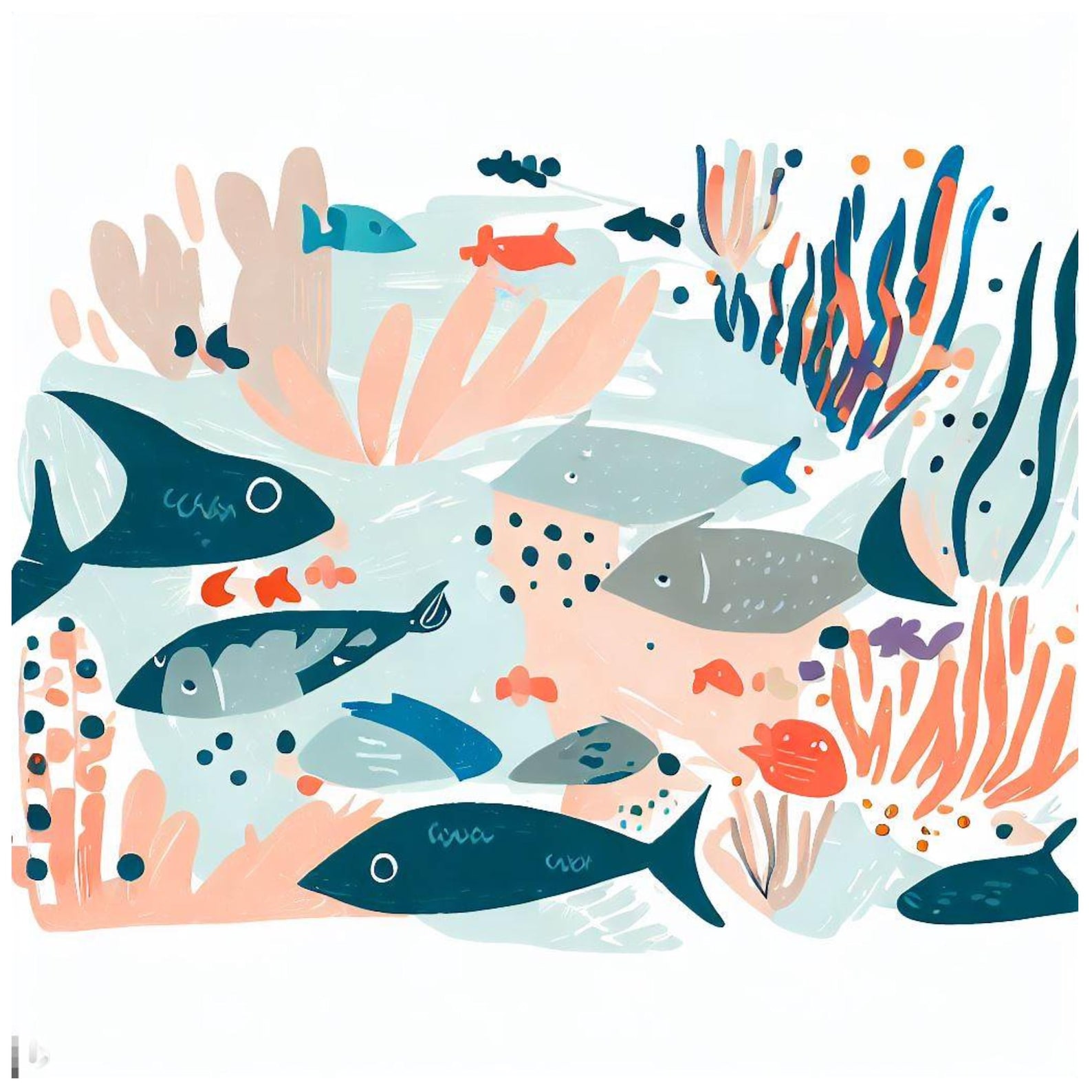 Underwater Marine Life Digital Art, Ocean Fish Art Print, Coral Reef ...