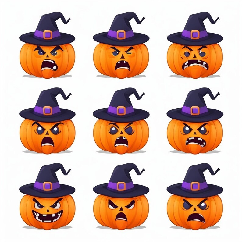 Halloween Pumpkin Emojis Digital Download, Witch Hat Jack-o-lantern ...