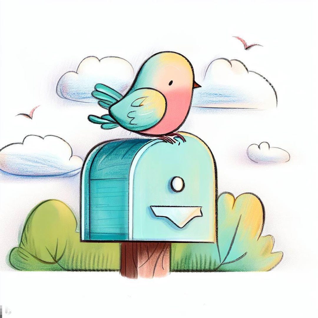 Cute Bird on Mailbox Illustration, Whimsical Digital Art Print ...