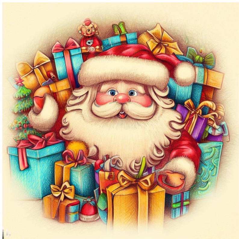 Christmas Santa Claus Digital Art Print, Festive Holiday Decoration ...