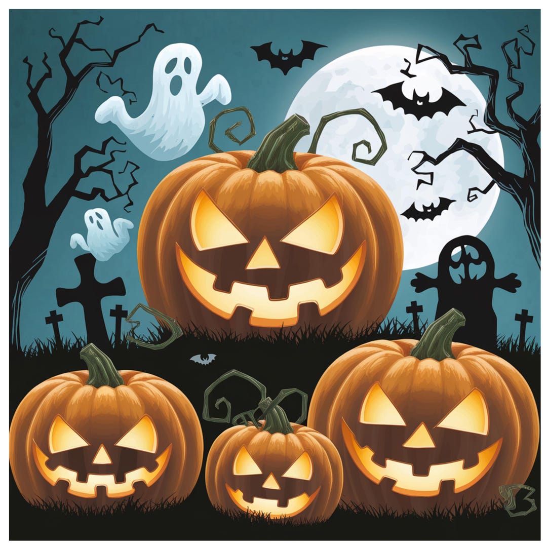 Halloween Digital Art Print, Spooky Pumpkin Patch, Haunted Night Scene ...