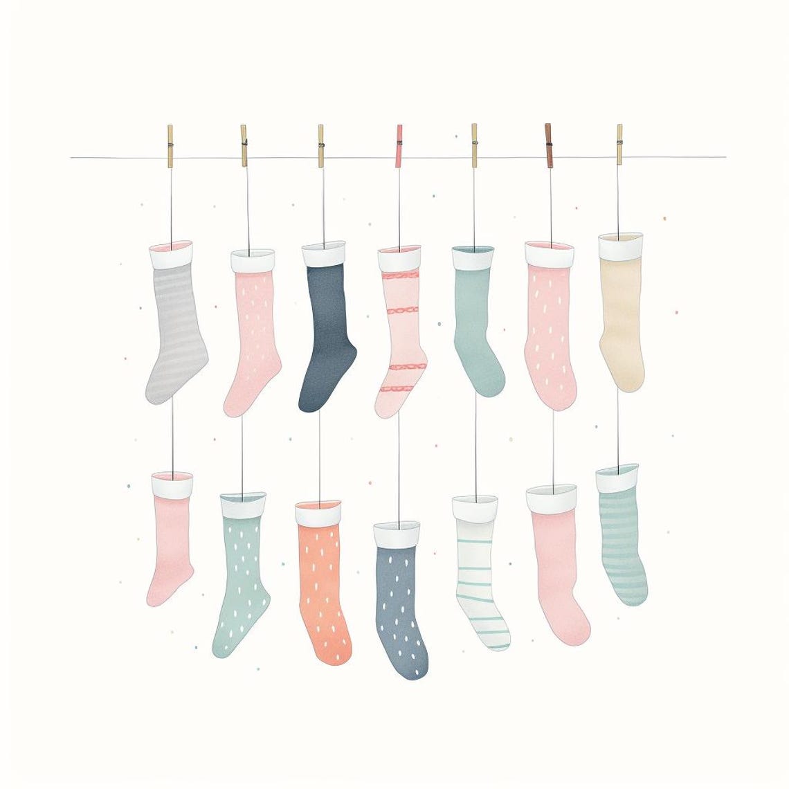 Cute Hanging Socks Digital Print, Nursery Wall Art, Kids Room Decor ...