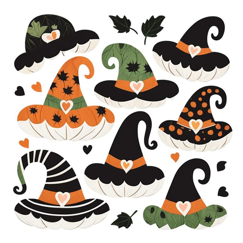 Witch Hat Clipart, Halloween Hats, Digital Art, Witch Hats Bundle ...