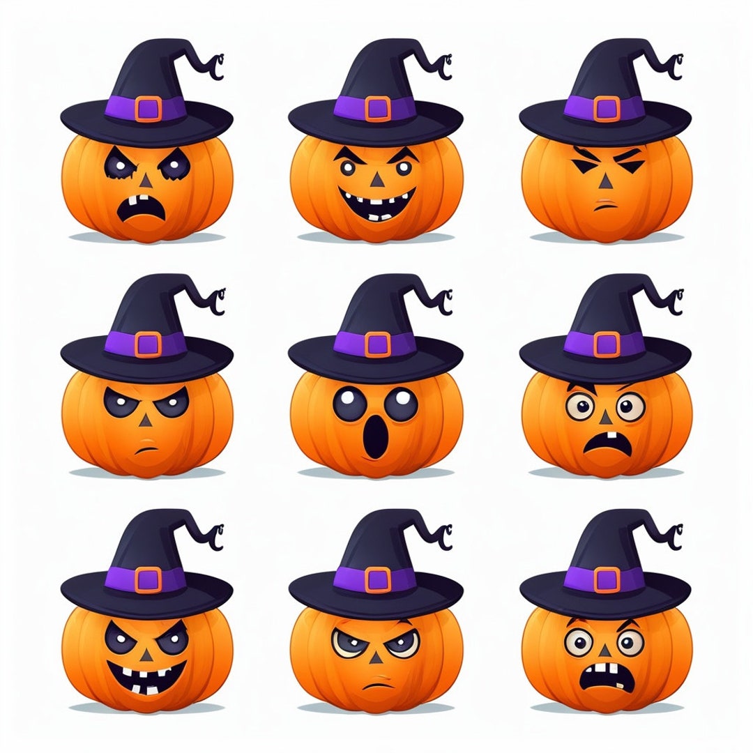 Halloween Pumpkin Faces Clipart, Digital Download, Spooky Halloween ...