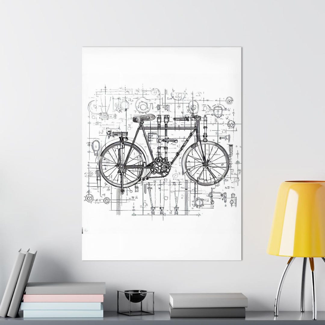 Bicycle Blueprint Digital Art, Engineering Style Print, Bike Schematic ...