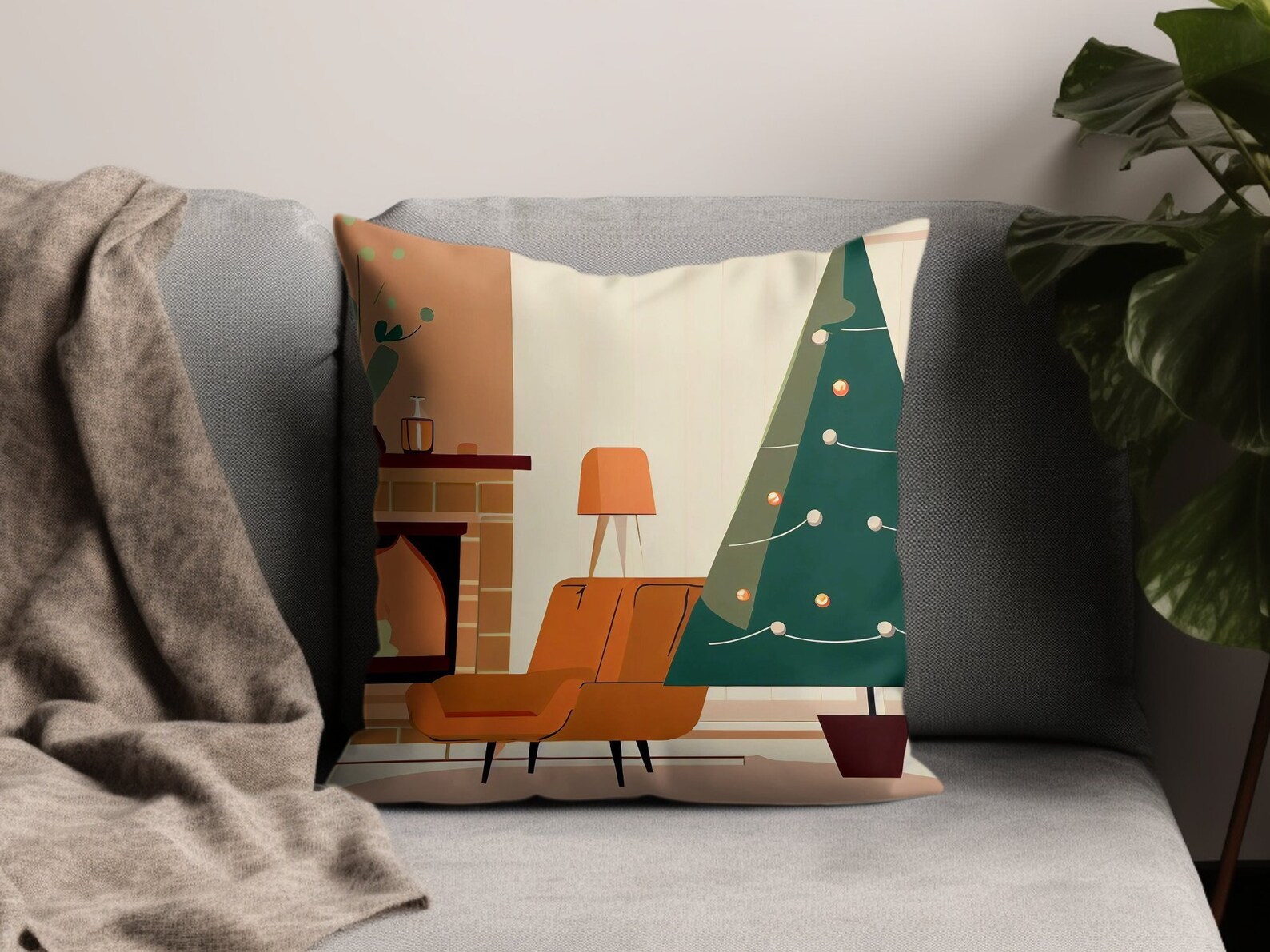 Mid Century Modern Christmas Tree Art, Cozy Holiday Digital Download ...