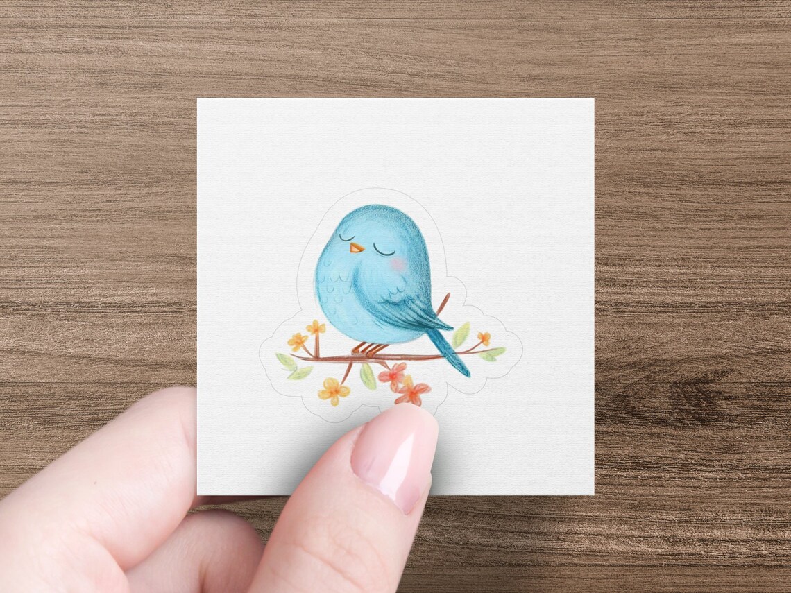 Cute Blue Bird Digital Art Print, Whimsical Animal Illustration ...
