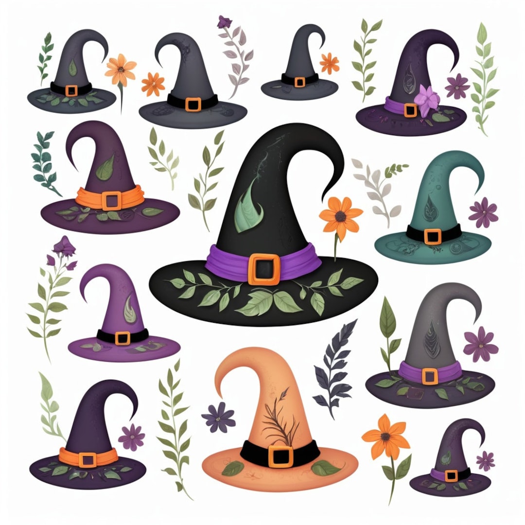 Halloween Witch Hat Clipart Set, Vector Digital Download, Spooky ...