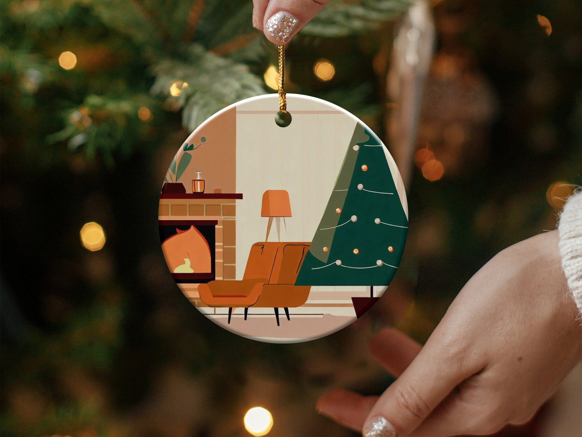 Mid Century Modern Christmas Tree Art, Cozy Holiday Digital Download ...