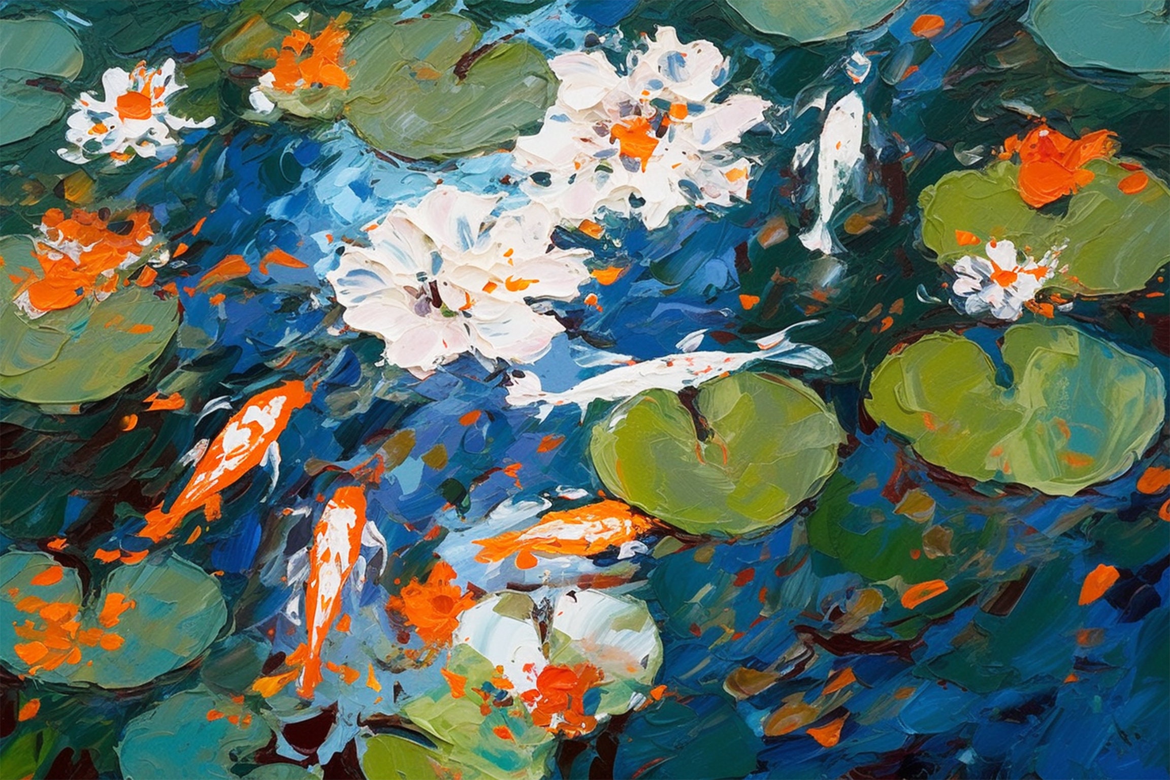 Japanese Koi Pond Oil Painting - Impressionist Art Printable - Etsy