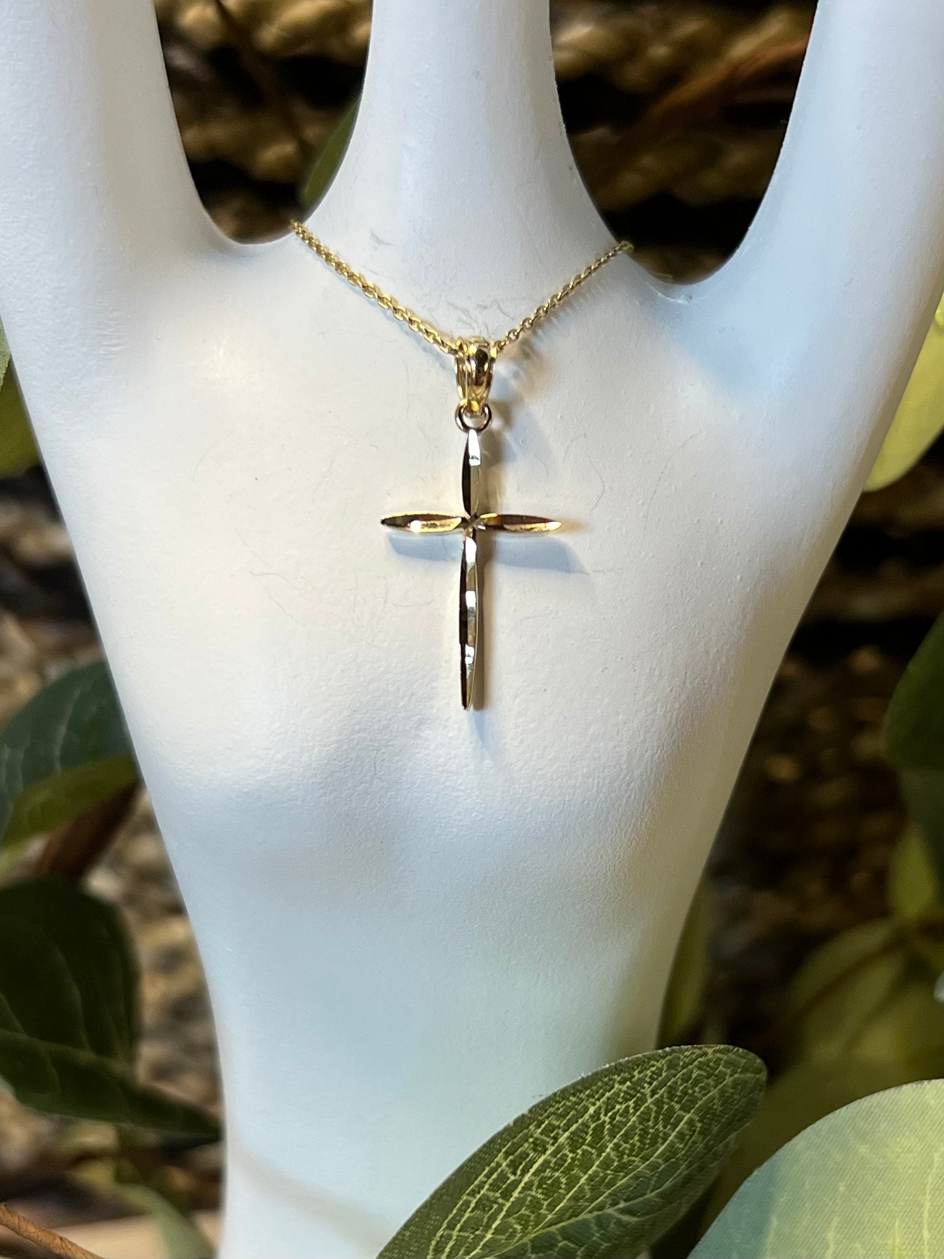 14K Solid Gold Knife Edge Cross Pendant - Etsy