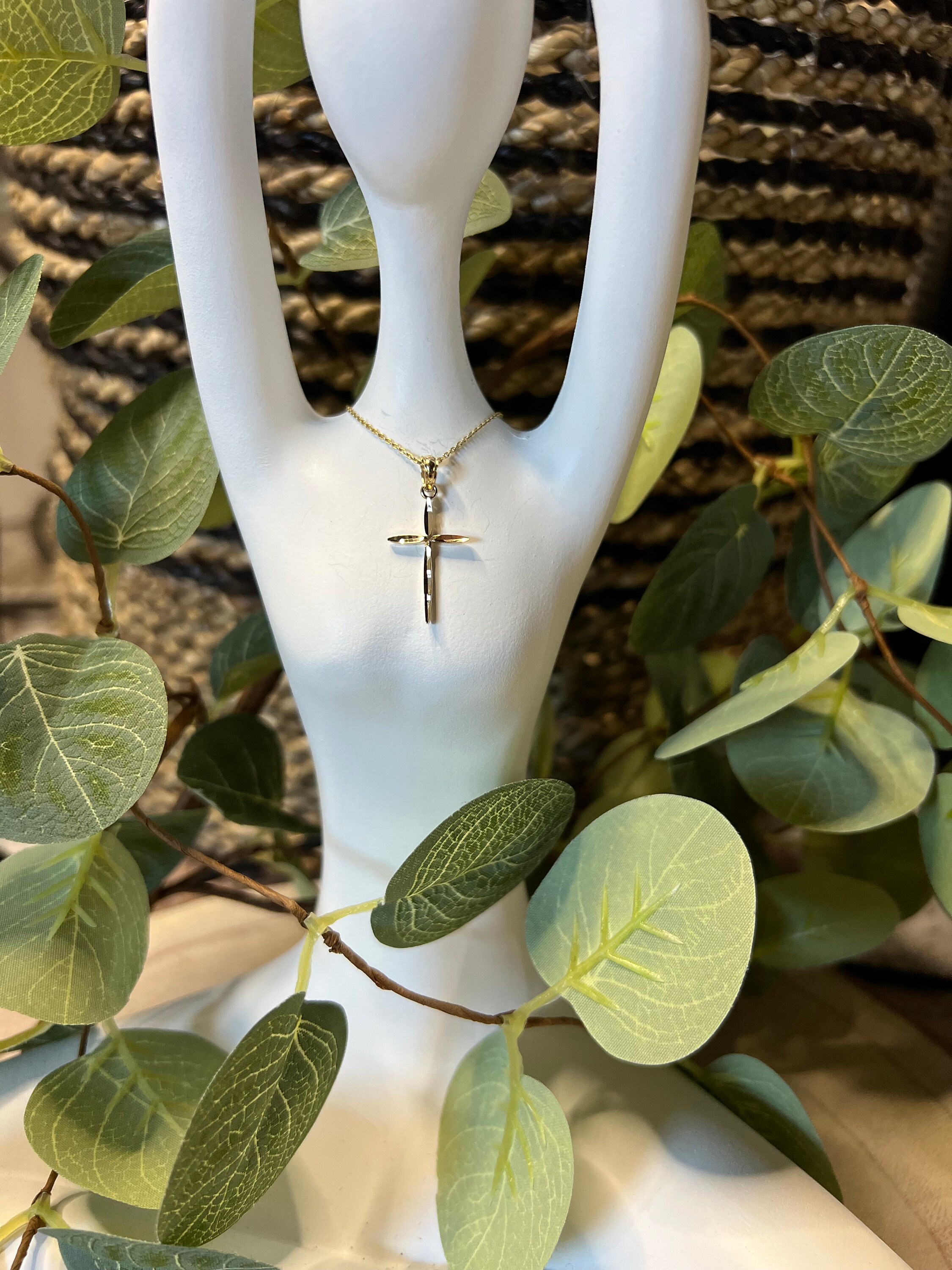 14K Solid Gold Knife Edge Cross Pendant - Etsy