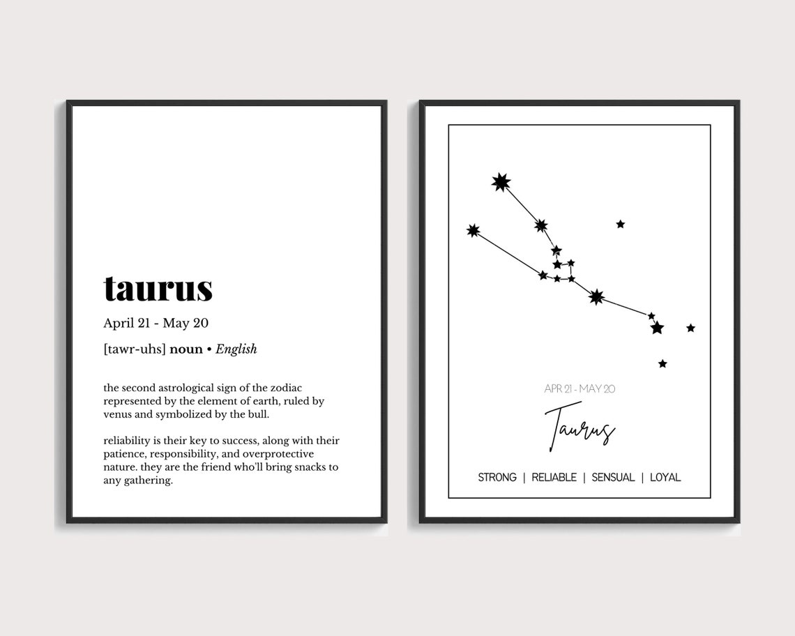 Taurus Zodiac Poster Wall Art Bundle, Taurus Definition Printable ...