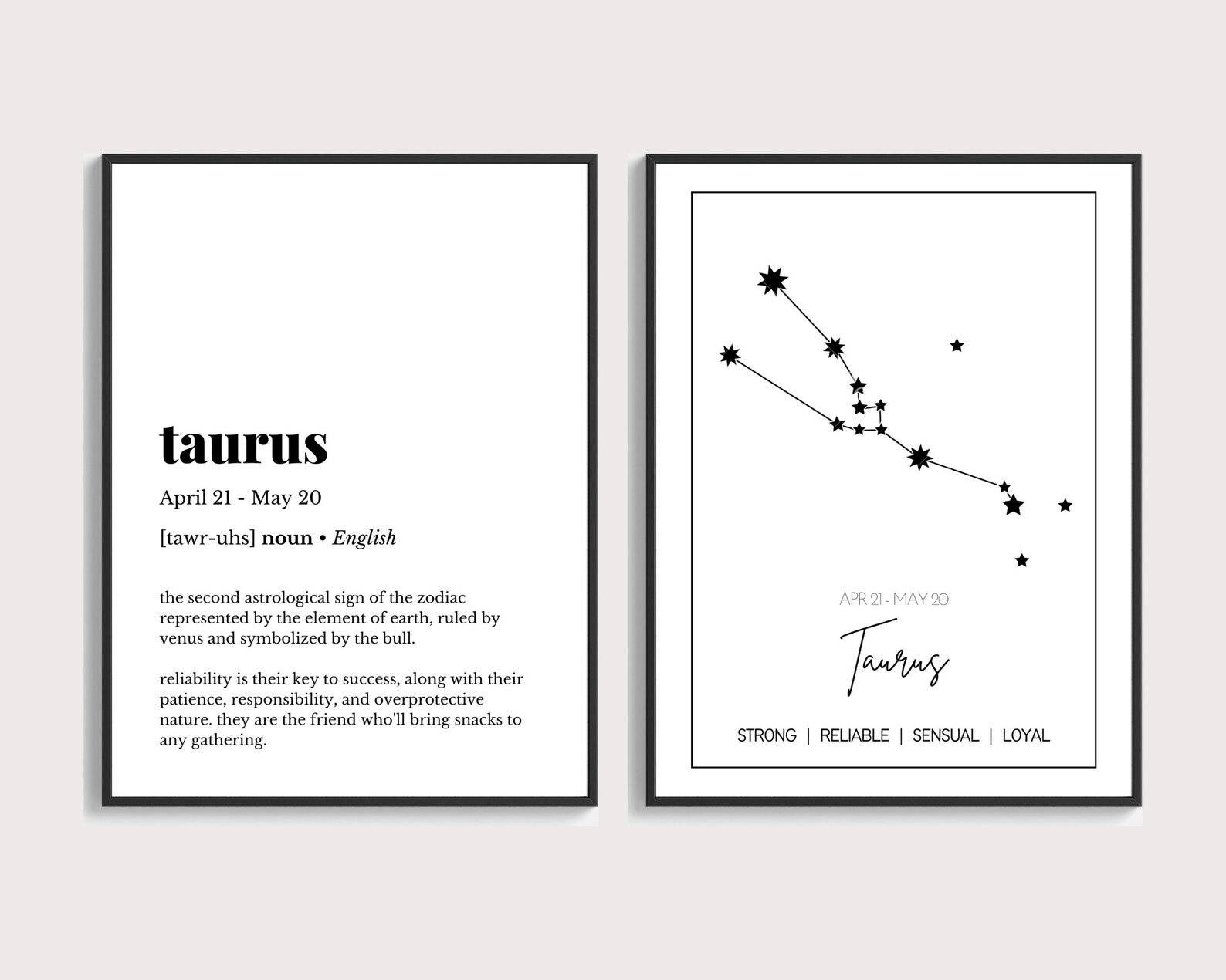 Taurus Zodiac Poster Wall Art Bundle, Taurus Definition Printable ...