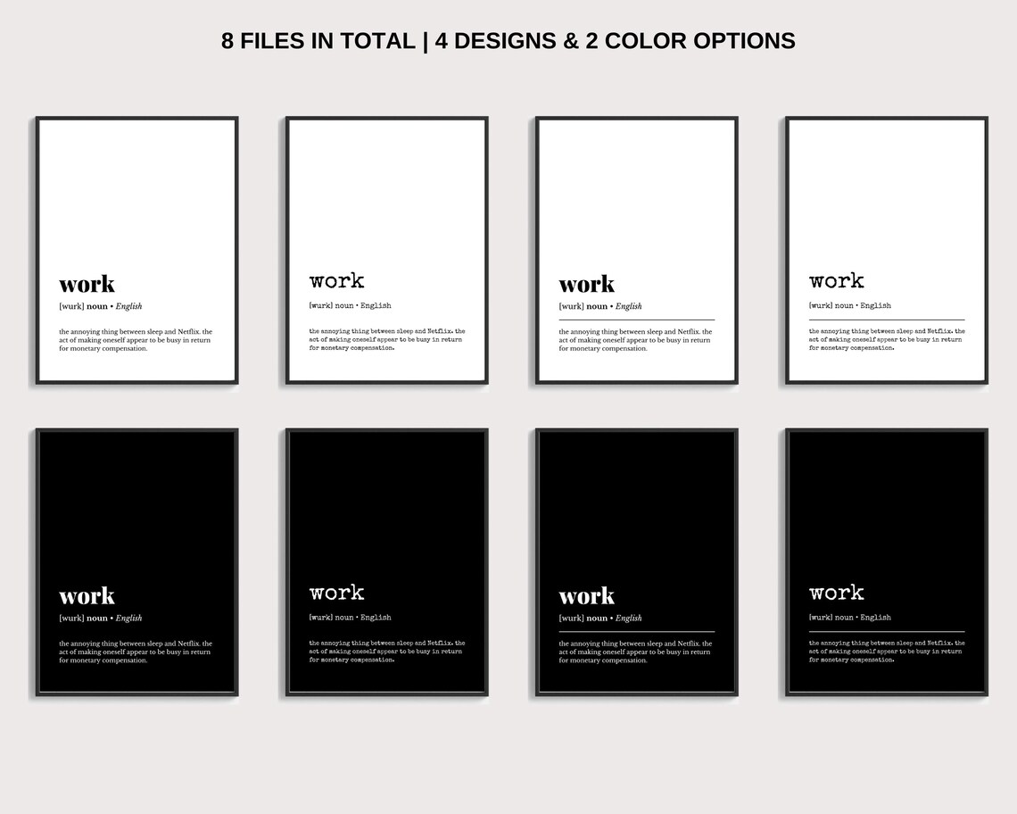 Work Definition Print, Office Wall Art, Home Office Decor, Funny Phrase ...