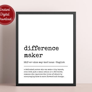 Difference Maker Definition Print, Office Wall Art, Home Office Decor ...