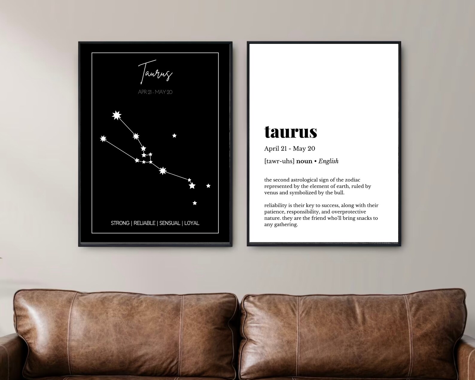 Taurus Zodiac Poster Wall Art Bundle, Taurus Definition Printable ...