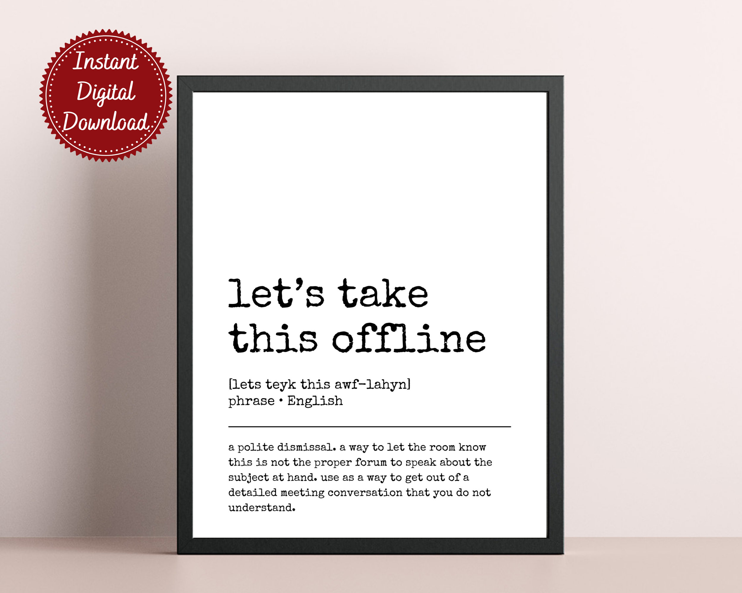 Let's Take This Offline Definition Print Office Wall Art - Etsy